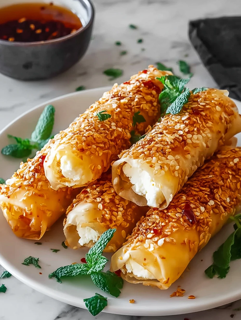 Oven Fried Feta Rolls with Chili Honey