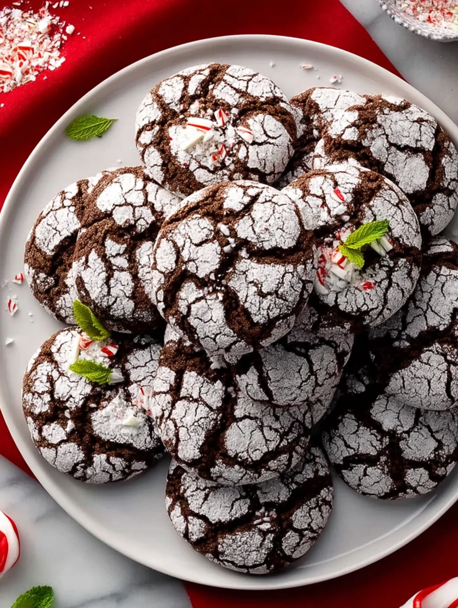 Holiday Chocolate Peppermint Crinkle Cookies